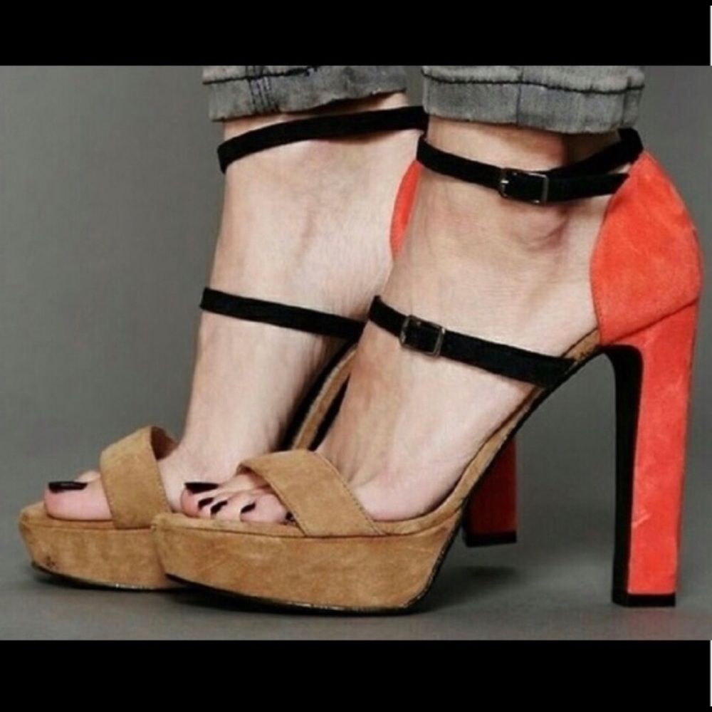 Free People Colorblock Suede Platform Strappy Heel - Gem